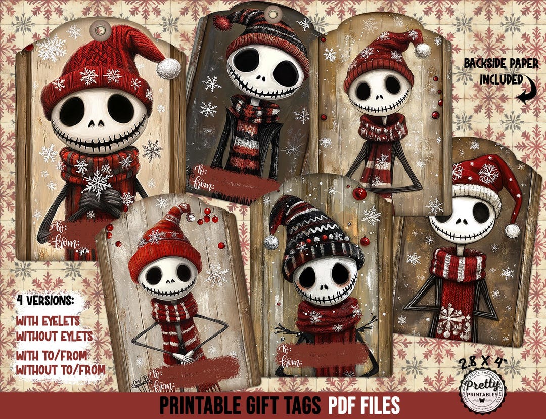 Printable Skeleton Gift Tags PDF: Gothic Ephemera, Winter Skeleton PDF ...