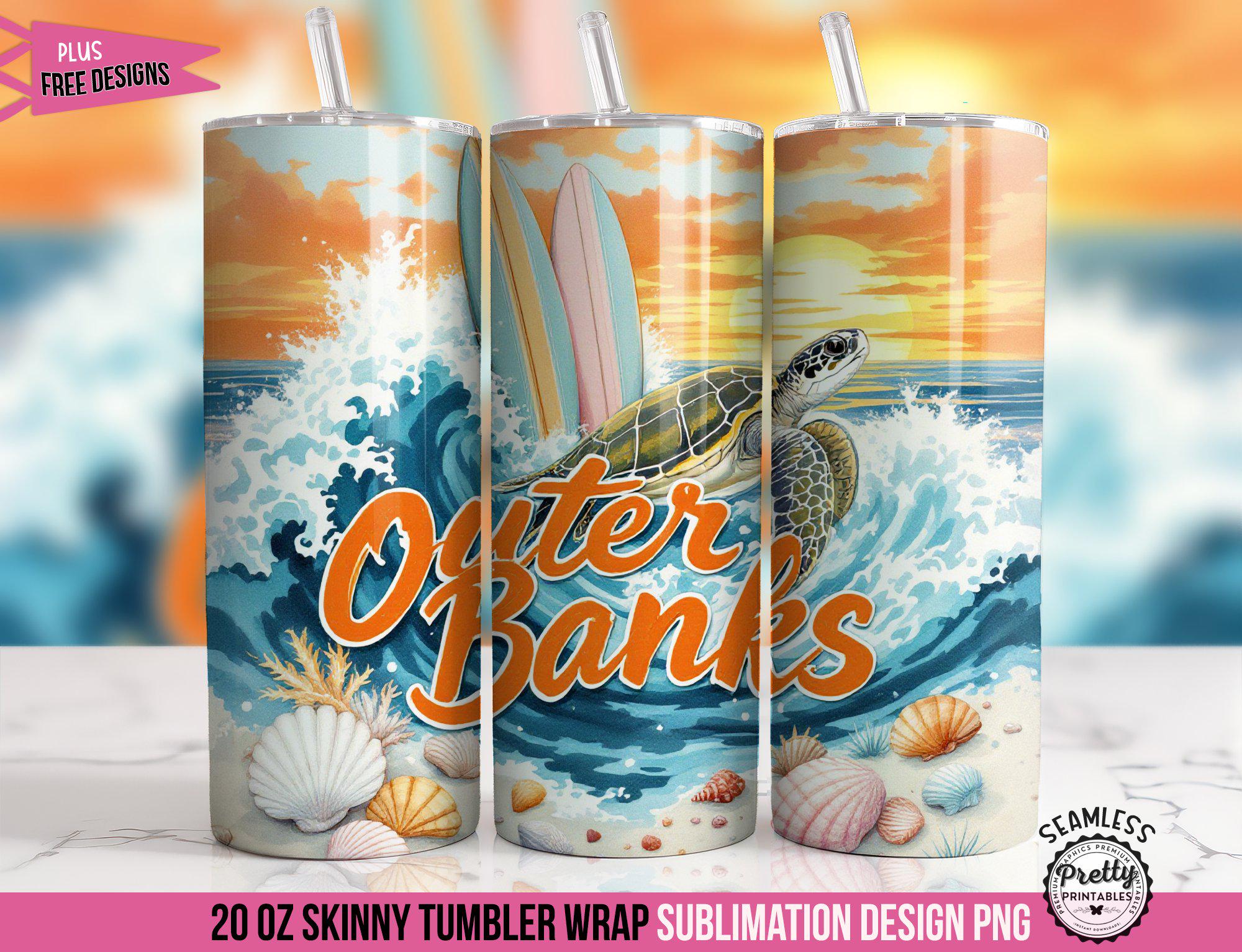 Retro Outer Banks Tumbler Wrap: 20 Oz Tumbler Sublimation Design, Sea ...