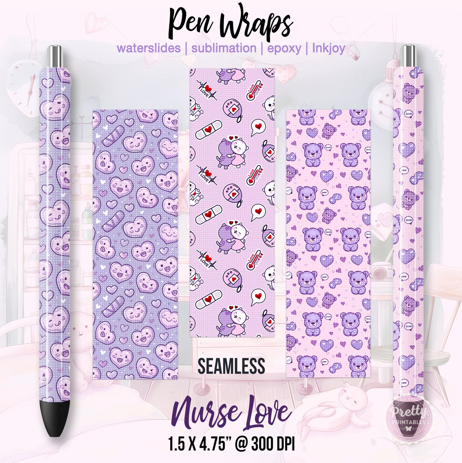 Nurse Pen Wraps: Seamless Pen Wrap Bundle, Waterslide Pen Wrap ...