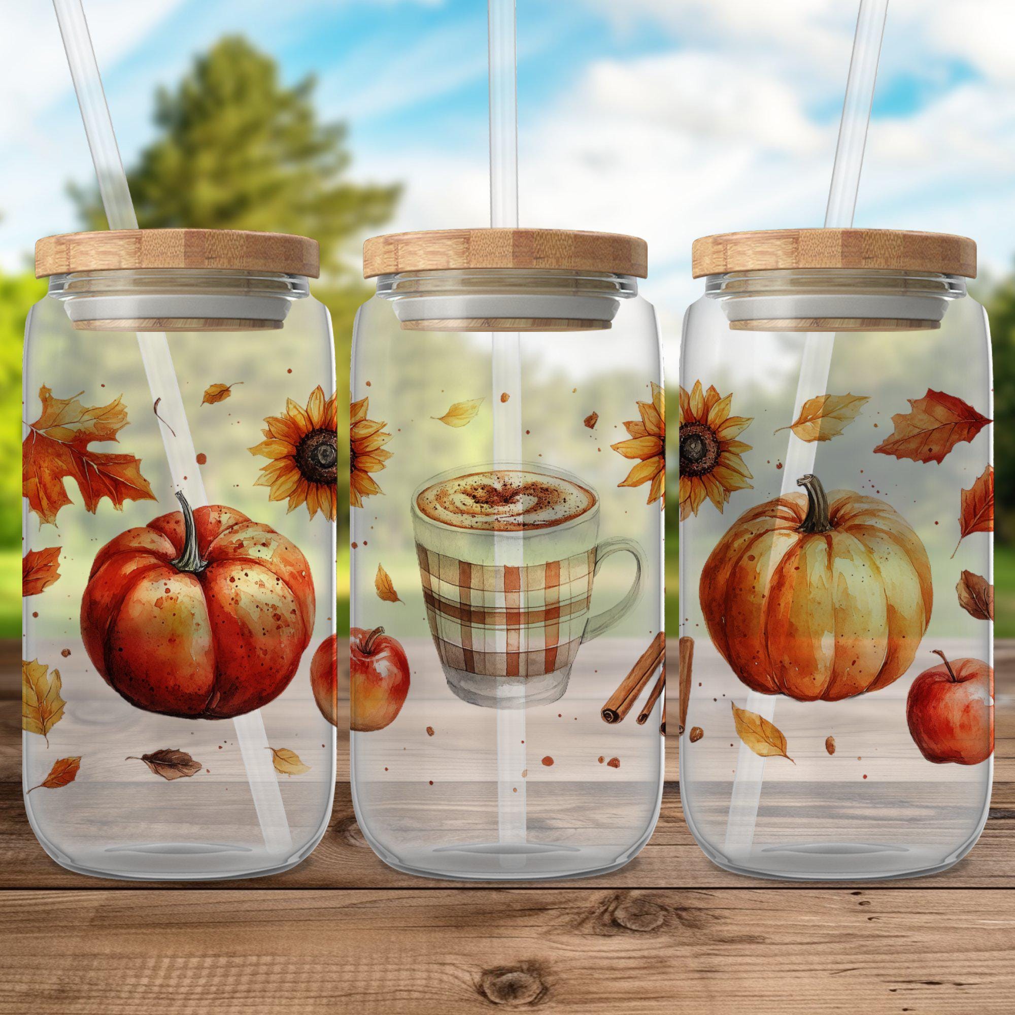 Fall Libbey Glass Can PNG: 16oz Sublimation Design Mug Wrap, Fall Glass ...