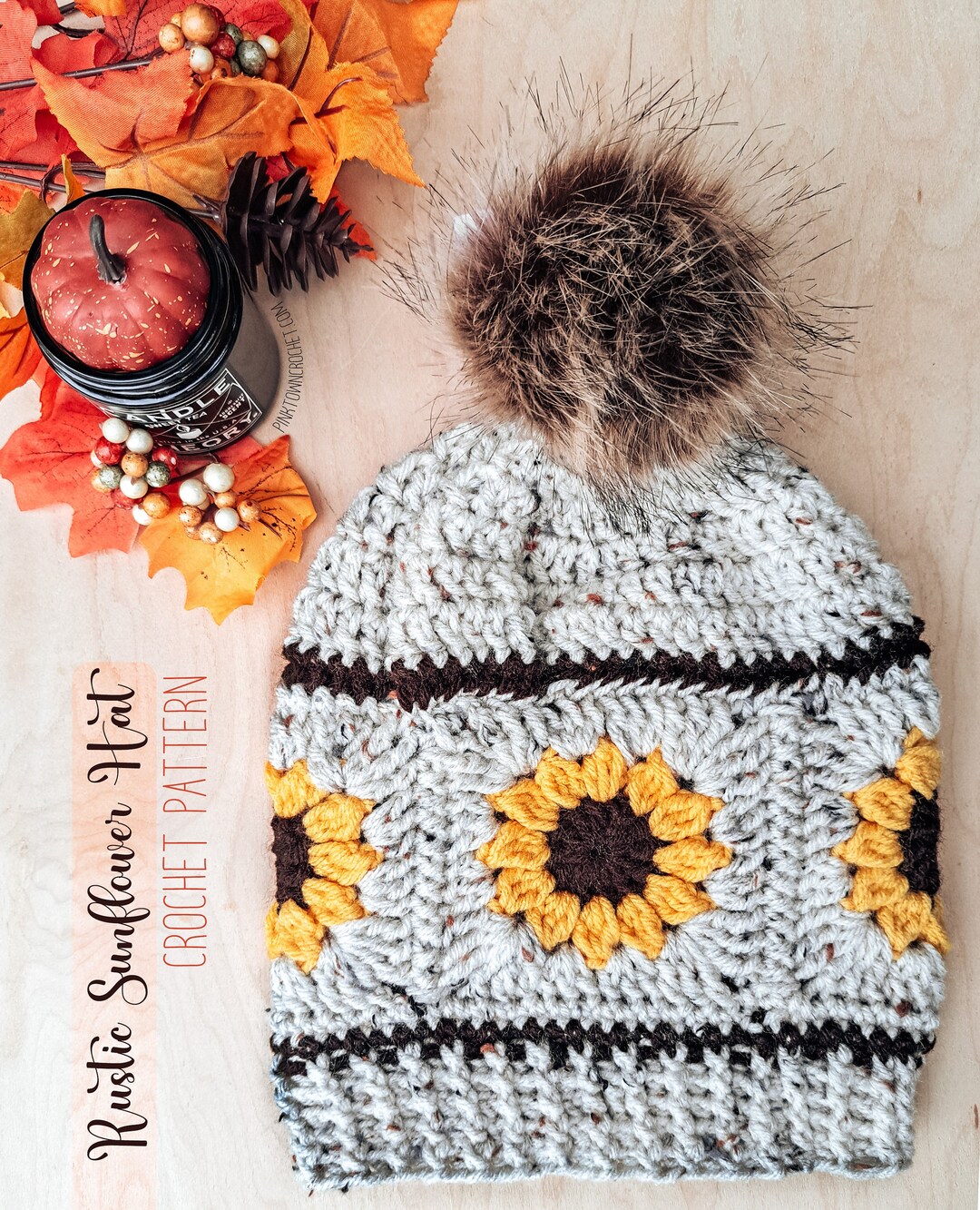 Rustic Sunflower Hat Crochet Pattern, Sunflower Crochet, Autumn Crochet ...