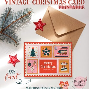 Printable Merry Christmas Card and Sticker Set: Trendy Vintage Pastel ...