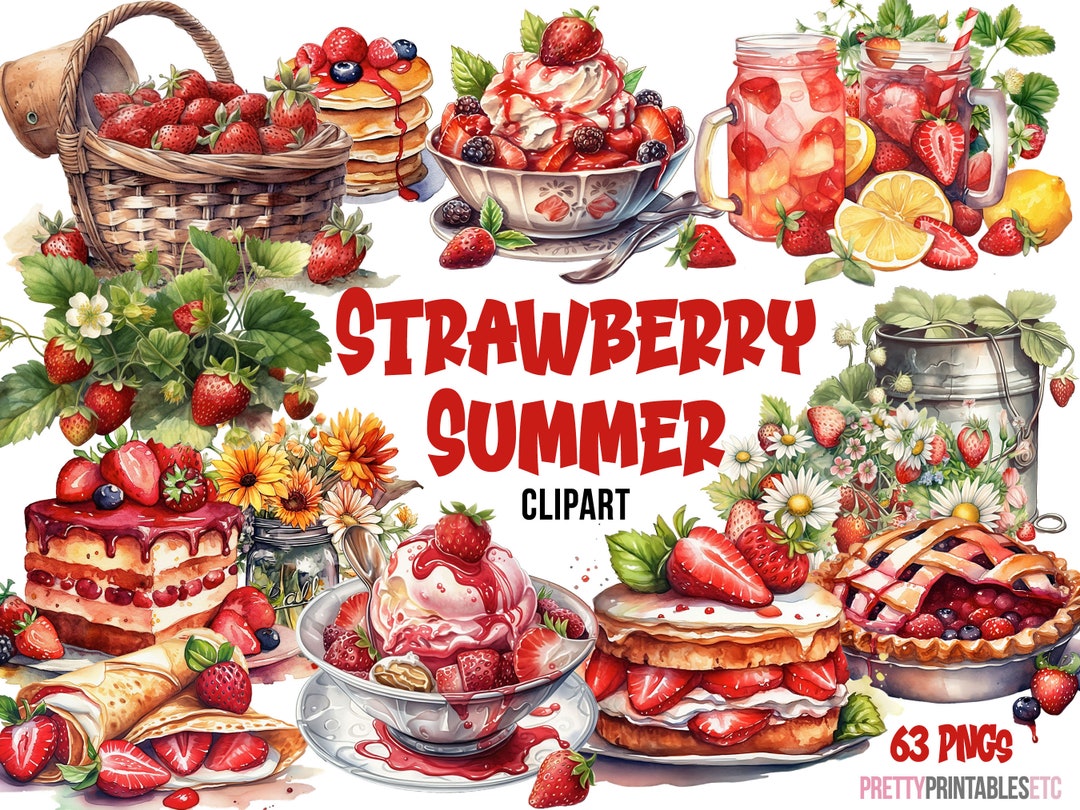 Watercolor Strawberry Clipart: Digital Pngs Strawberry Shortcake ...