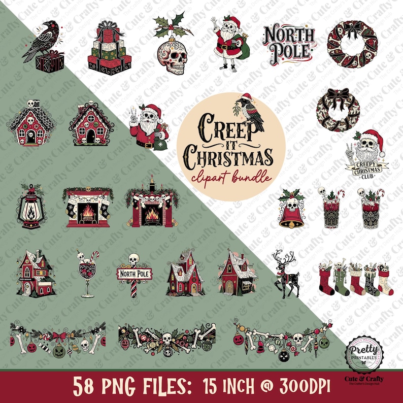 Quirky Christmas Clipart: Goth Christmas PNG Bundle, Creepmas PNG ...