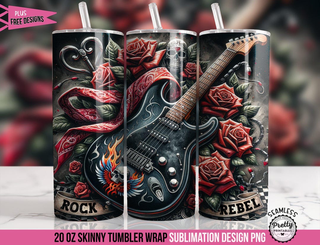 Rock-n-roll Rebel Music Tumbler Wrap: 20 Oz Sublimation Design PNG ...