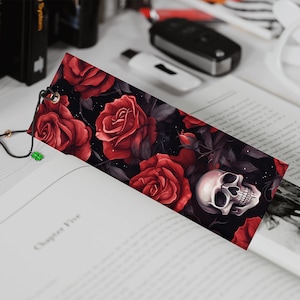 Skull Printable Bookmarks Set: Digital PDF, Skull & Roses 4 Bookmark ...