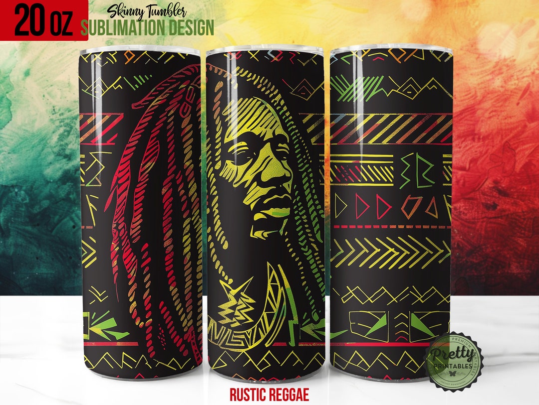 Reggae Tumbler Wrap: Seamless 20 Oz Skinny Sublimation Design - Rustic ...