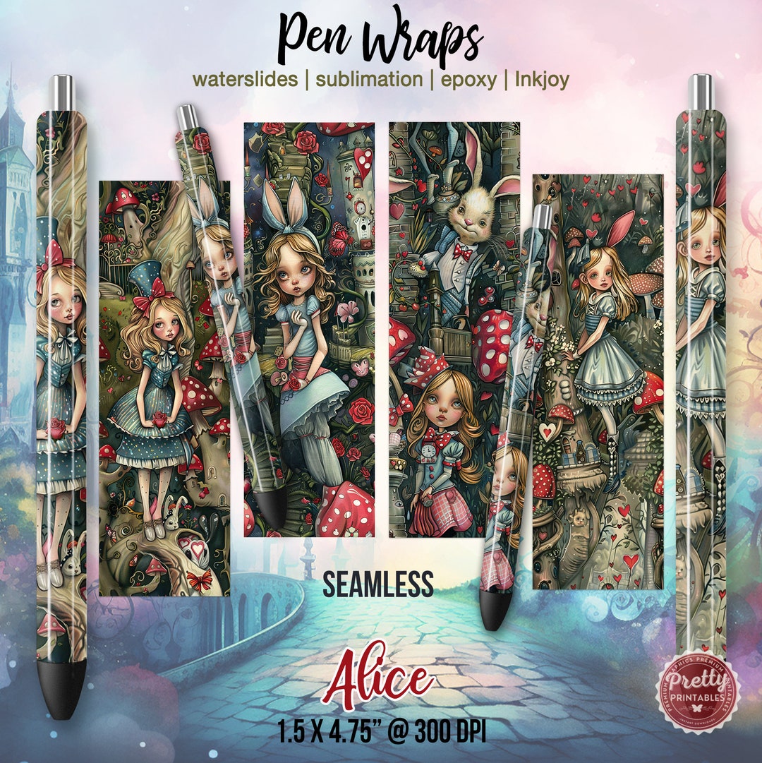 Alice in Wonderland Pen Wraps: Seamless Pen Sublimation Wrap, Pen Wrap ...