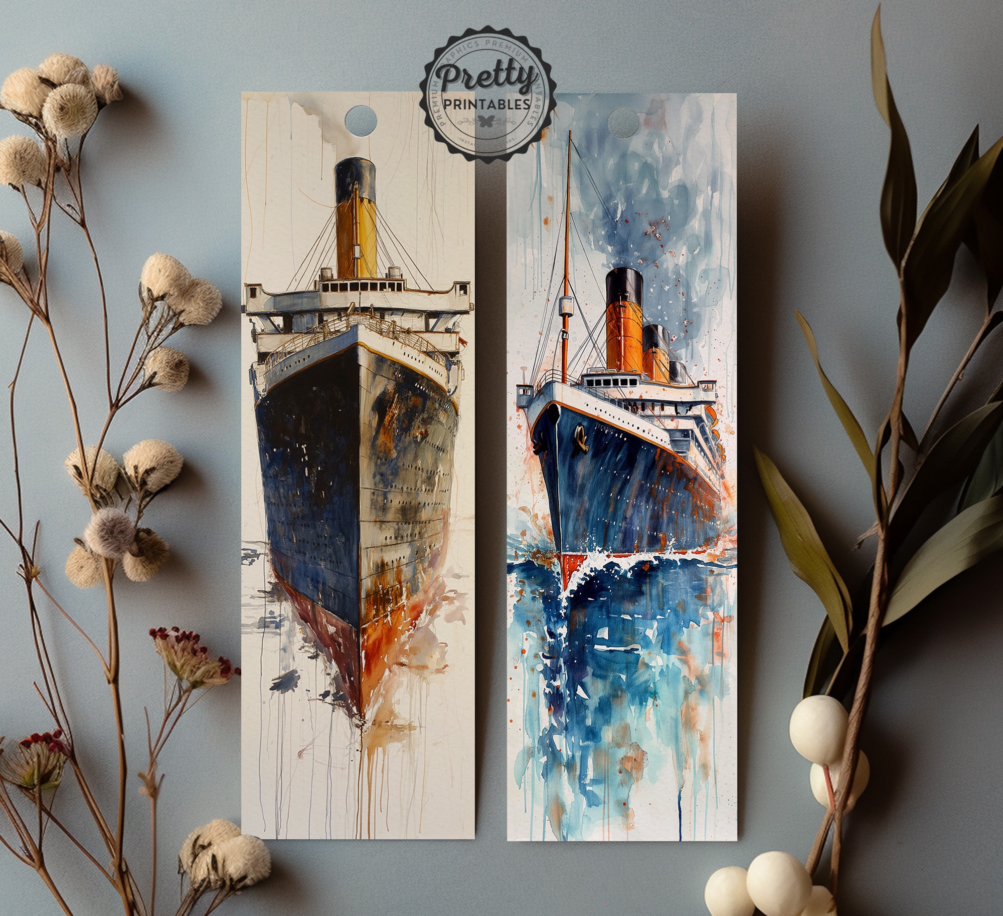 Titanic Printable Bookmarks Set: Digital PDF, Bookish Watercolor ...