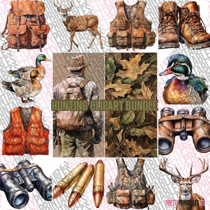 Hunting PNG Clipart Bundle: Watercolor Duck Hunting & Deer Hunting Pngs ...