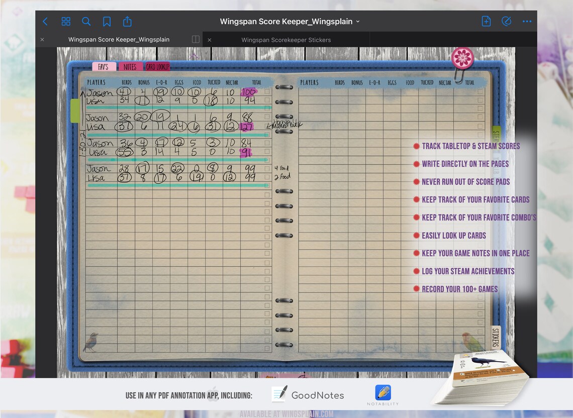 The Ultimate Digital Wingspan Game Scorekeeper: Wingspan Scorepad ...