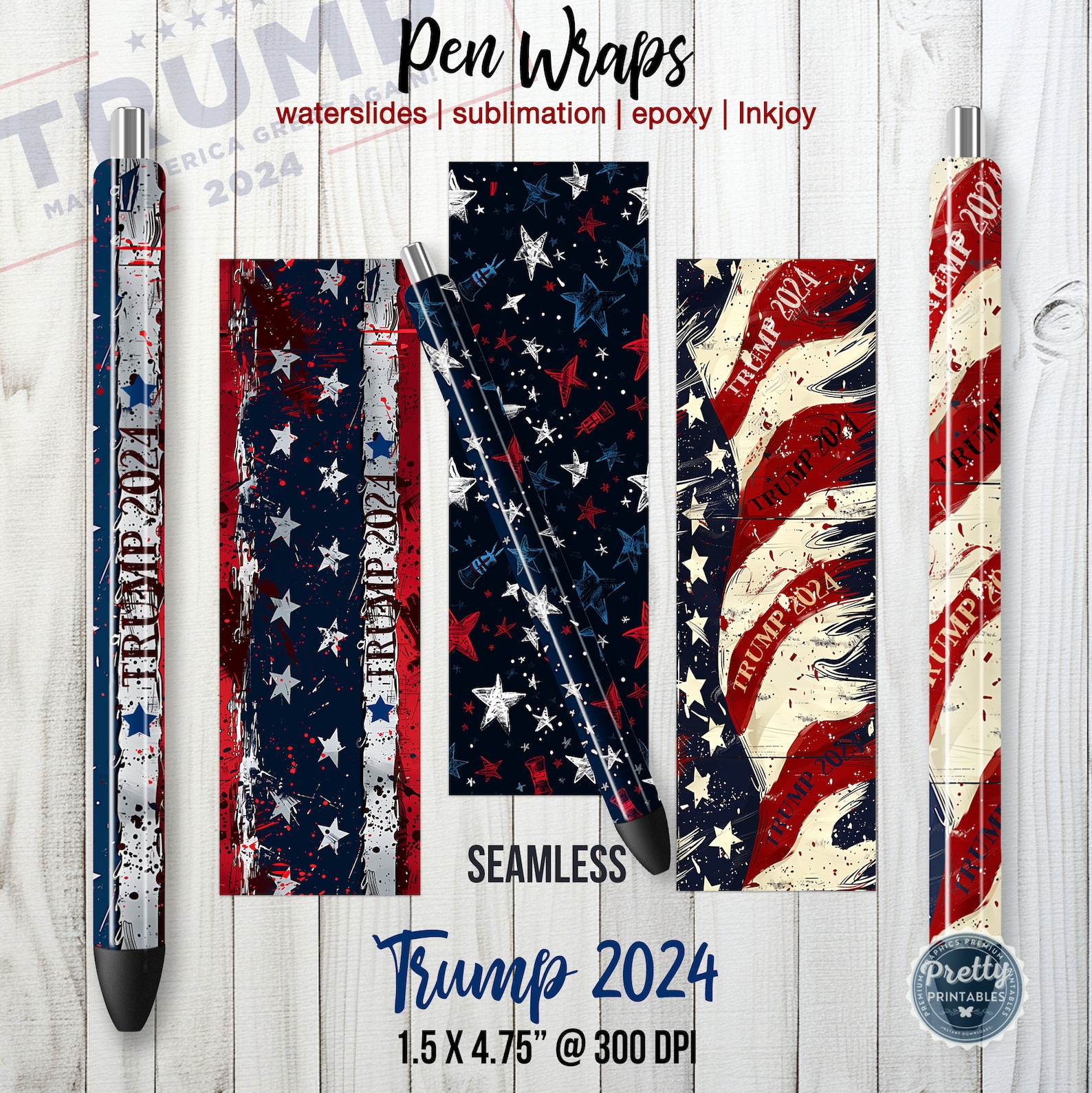 Trump 2024 Pen Wraps: Patriotic Pen Wrap Bundle, Waterslide Pen Wrap ...