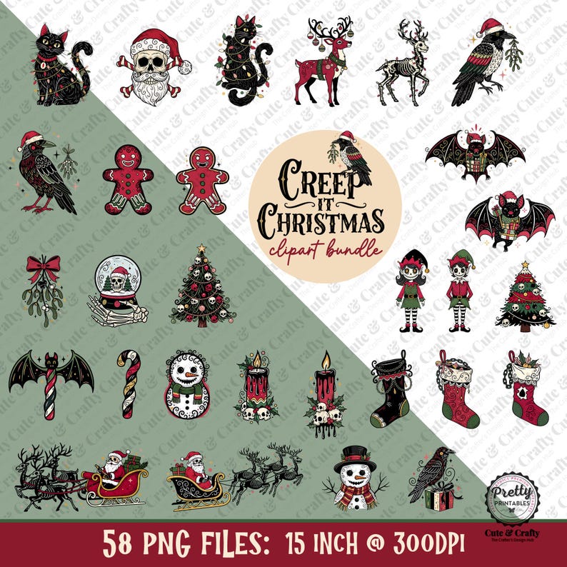 Quirky Christmas Clipart: Goth Christmas PNG Bundle, Creepmas PNG ...