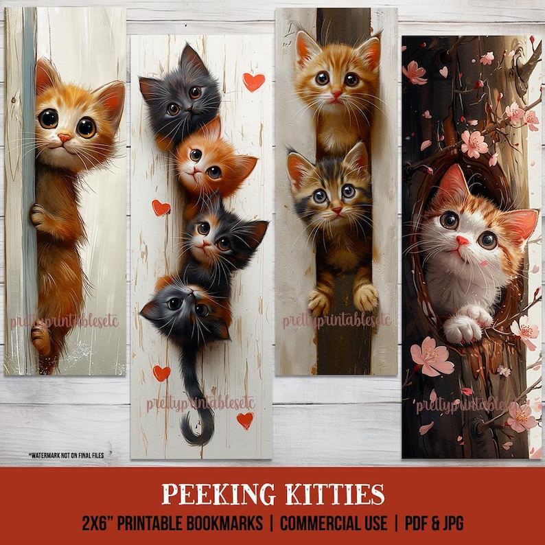 Cute Cats Printable Bookmarks Set: Digital PDF, Bookish Bookmark ...