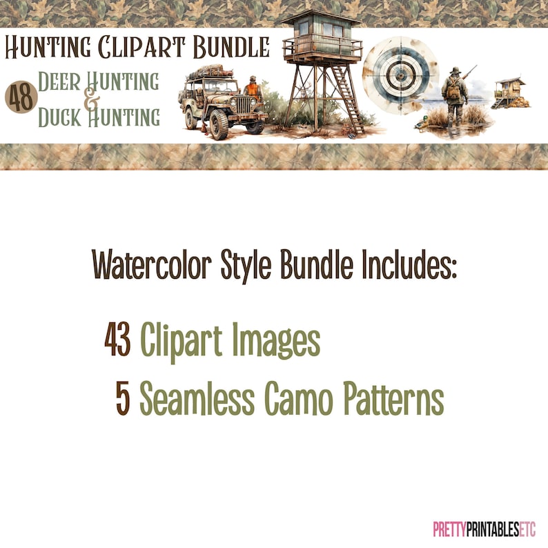 Hunting PNG Clipart Bundle: Watercolor Duck Hunting & Deer Hunting Pngs ...