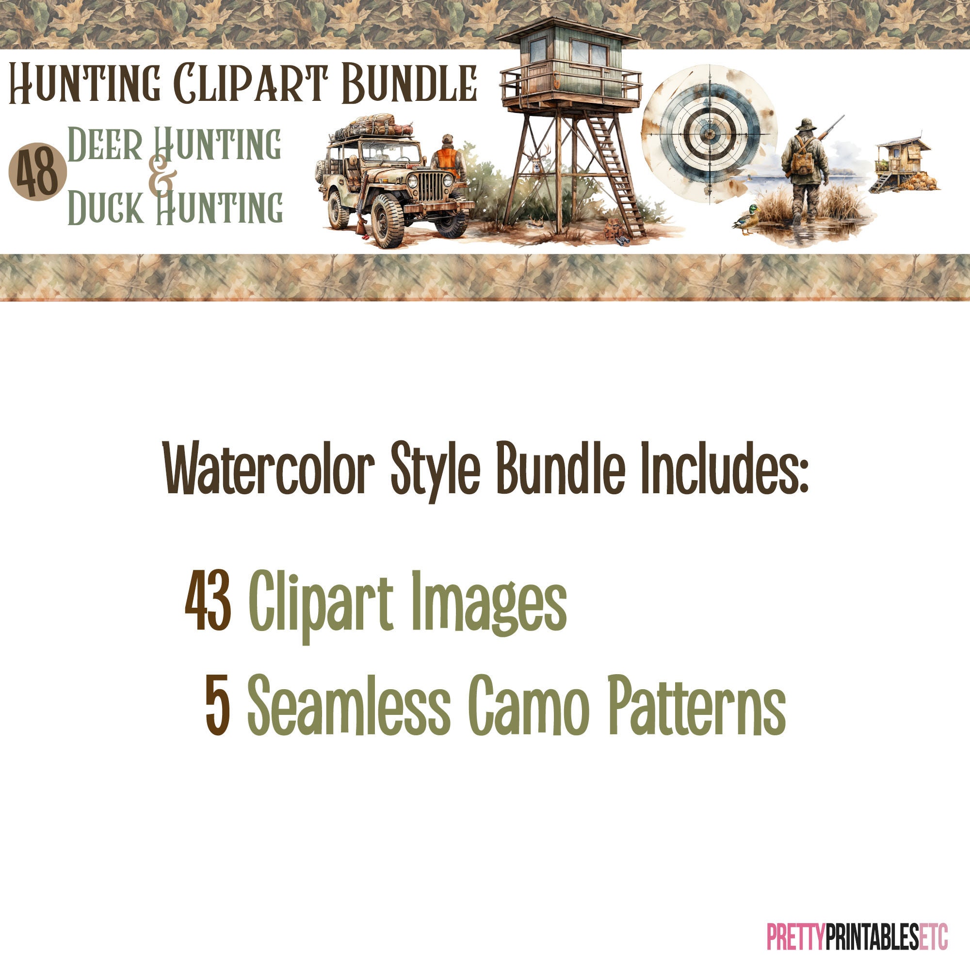 Hunting PNG Clipart Bundle: Watercolor Duck Hunting & Deer Hunting Pngs ...