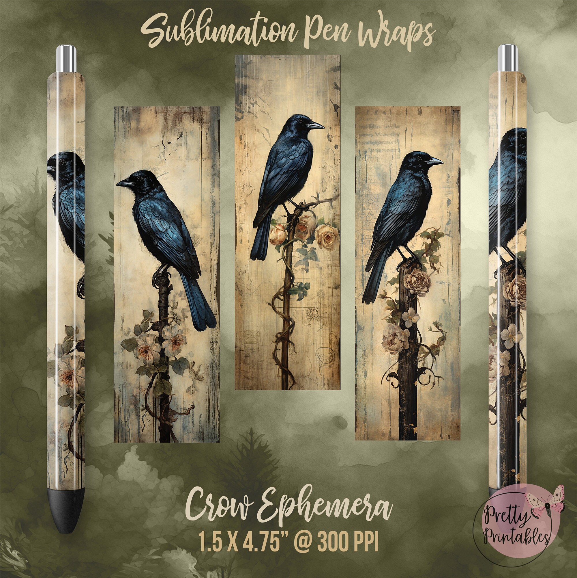 Crow Ephemera Pen Wraps: Dark Academia Pen Wraps, Pen Wrap Bundle ...