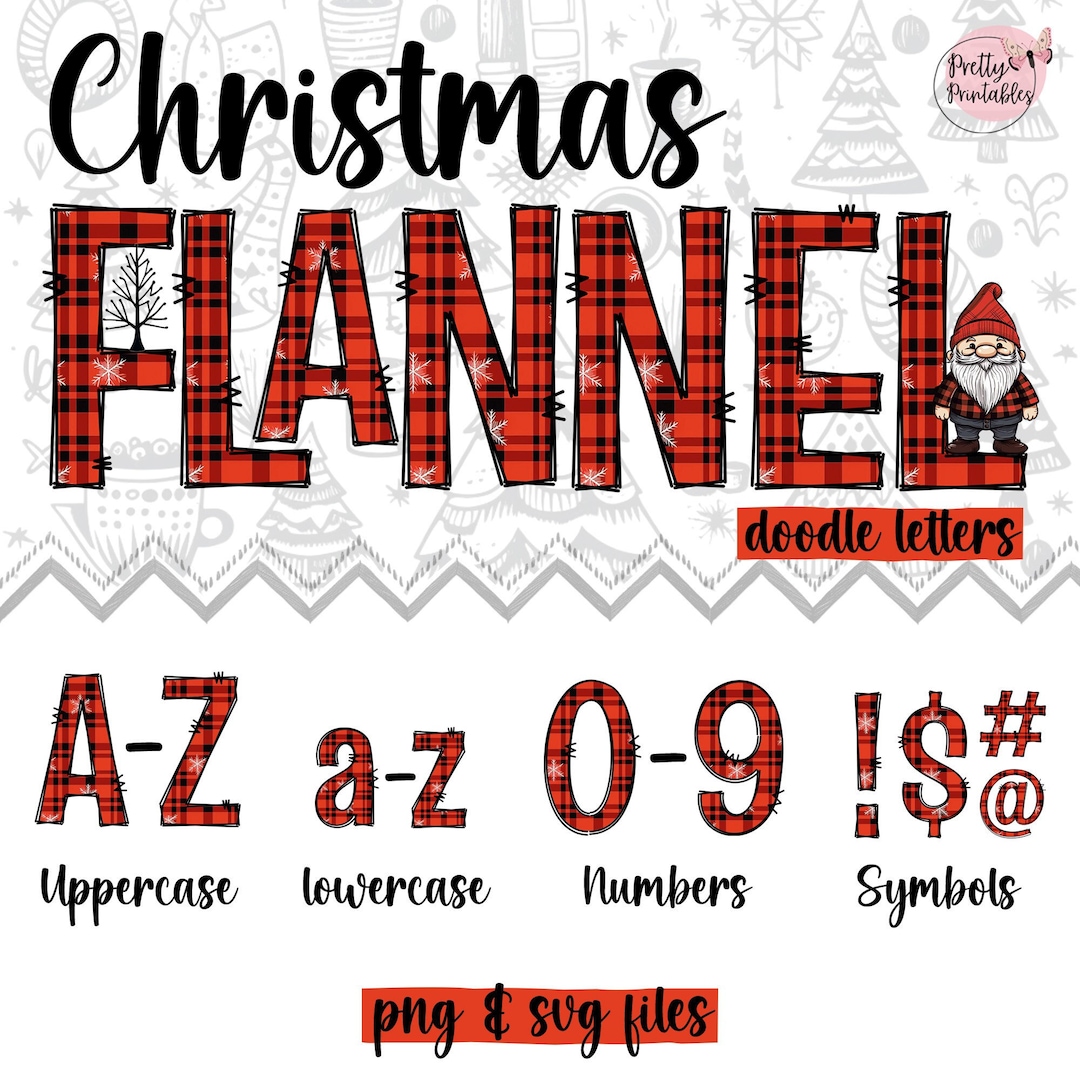 Red Buffalo Plaid Doodle Letters: PNG & SVG Clipart, Printable Flannel ...