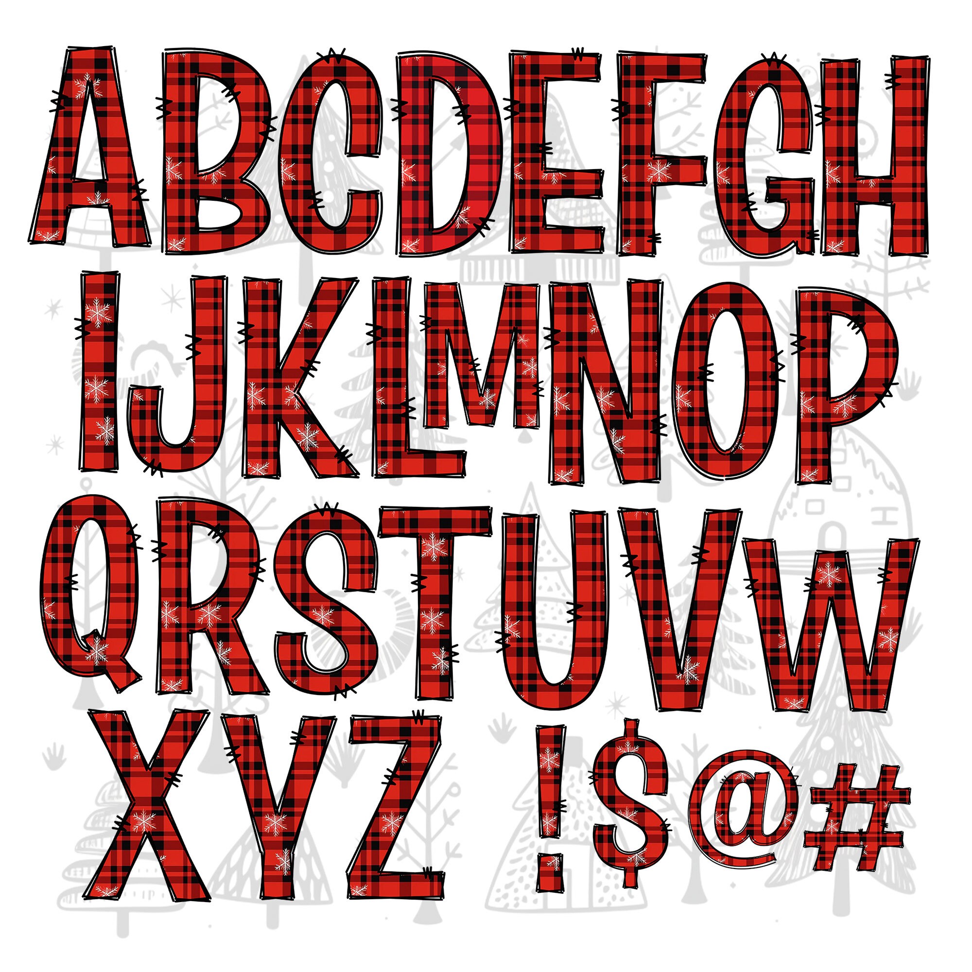 Red Buffalo Plaid Doodle Letters: PNG & SVG Clipart, Printable Flannel ...