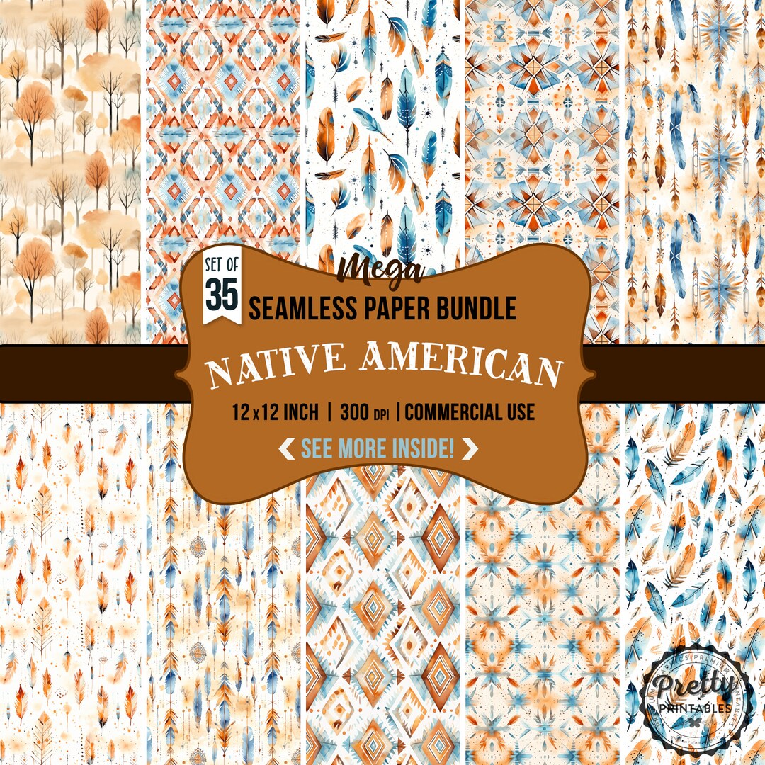 Native American Paper Pack: 35 Seamless Printable Papers, Watercolor ...