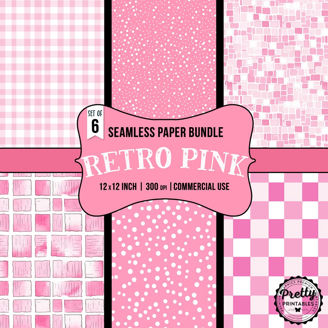 Pink Retro Digital Paper Pack: 6 Seamless Patterns, 50s, Scrapbook ...