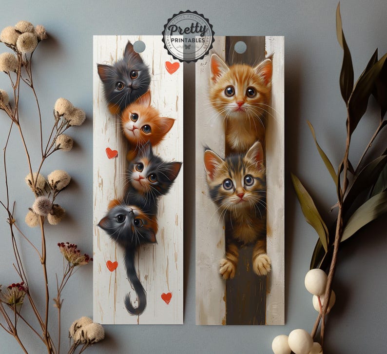 Cute Cats Printable Bookmarks Set: Digital PDF, Bookish Bookmark ...