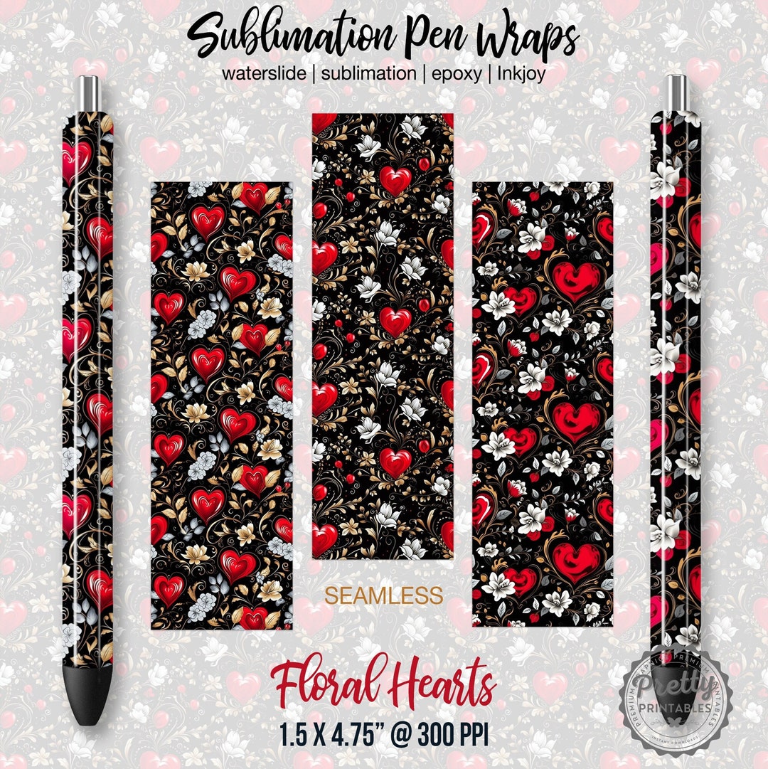 Valentine Pen Wraps: Heart Pen Wraps, Pen Wrap Bundle, Waterslide Pen ...