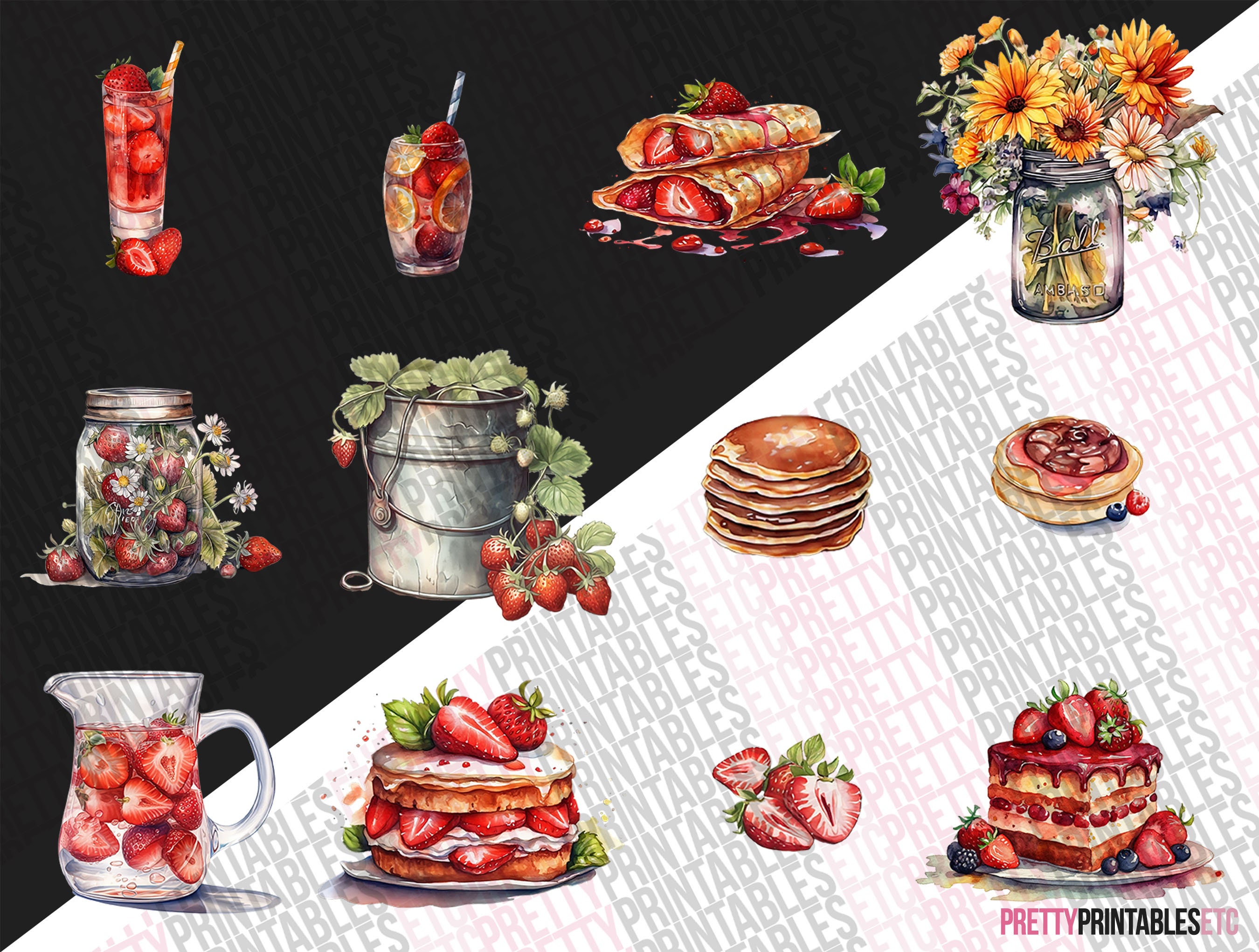 Watercolor Strawberry Clipart: Digital Pngs Strawberry Shortcake ...