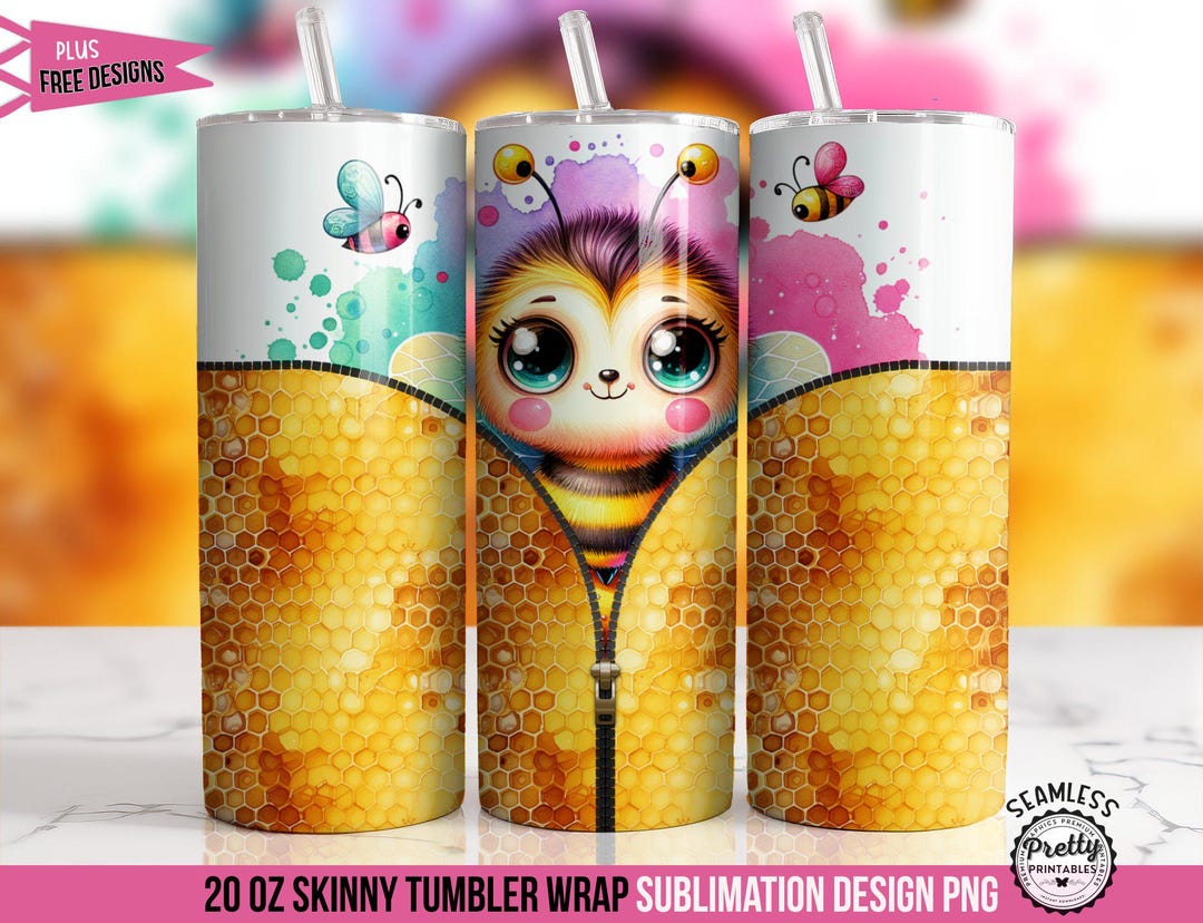 Cute Bee Tumbler Wrap: 20 Oz Skinny Seamless Sublimation Design, Girly ...