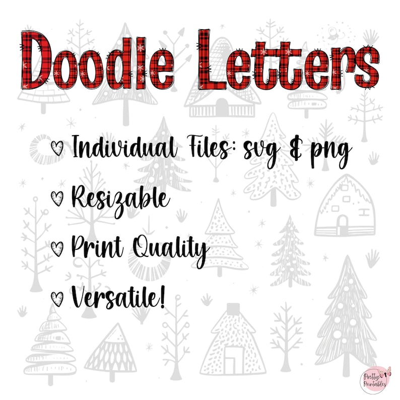 Red Buffalo Plaid Doodle Letters: PNG & SVG Clipart, Printable Flannel ...