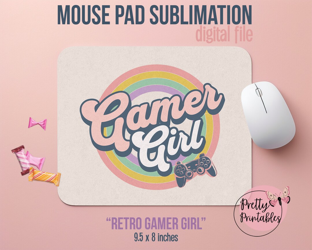 Retro Gamer Girl Mouse Pad Sublimation Design: Vintage Style Mouse Pad ...