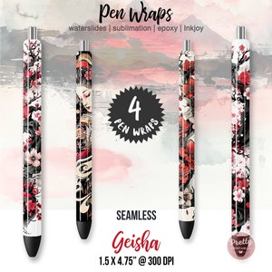 Geisha Pen Wraps: Seamless Pen Sublimation Wrap, Pen Wrap Bundle ...