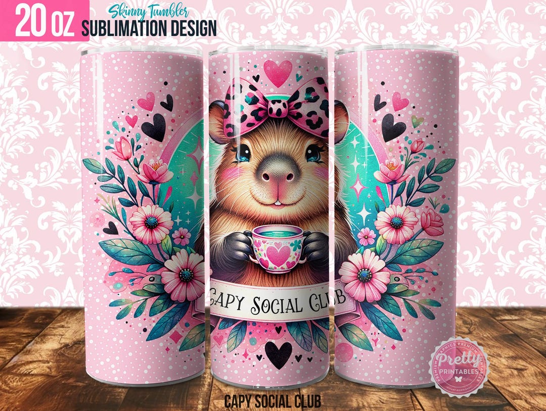 Capybara Coffee Tumbler Wrap: 20 Oz Skinny Seamless Sublimation Design ...