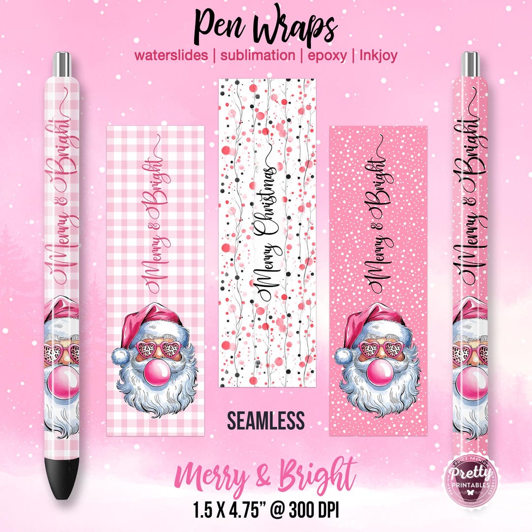 Merry and Bright Pen Wrap Sublimation: Pink Christmas Pen Wraps, Groovy ...