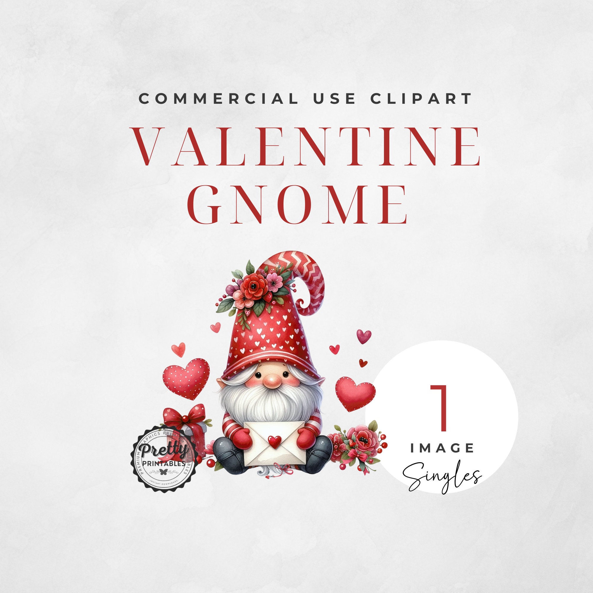 Valentine Gnome PNG: Single Gnome Clipart, Cute Watercolor Gnome ...