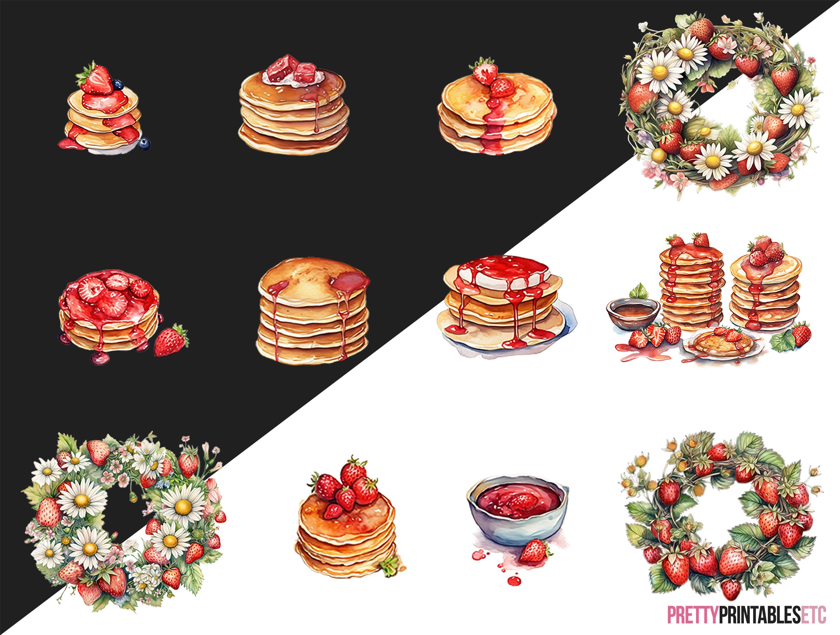 Watercolor Strawberry Clipart: Digital Pngs Strawberry Shortcake ...