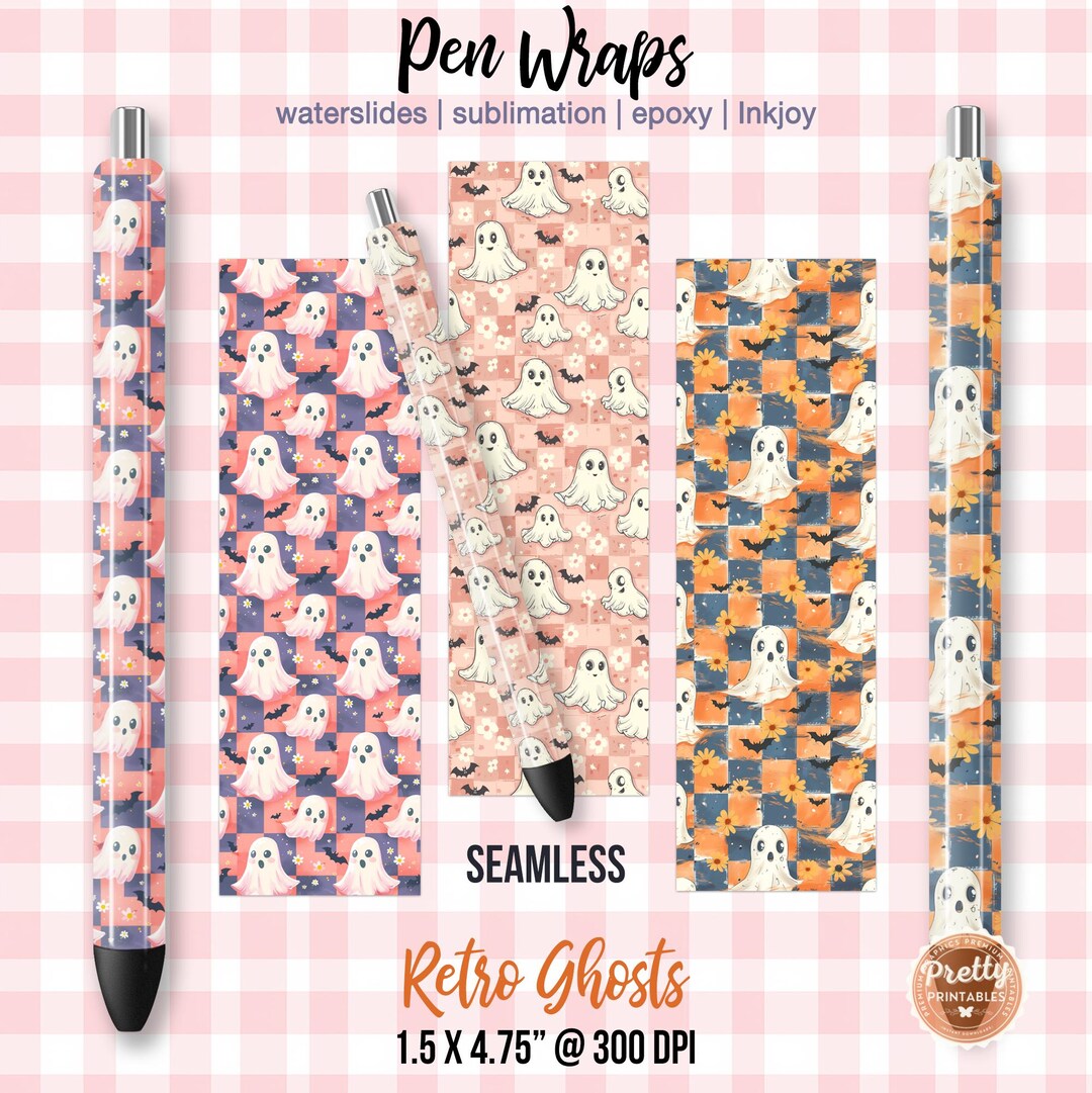 Retro Ghost Pen Wraps: Cute Halloween Pen Wrap Bundle, Waterslide Pen ...