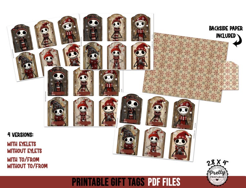 Printable Skeleton Gift Tags PDF: Gothic Ephemera, Winter Skeleton PDF ...