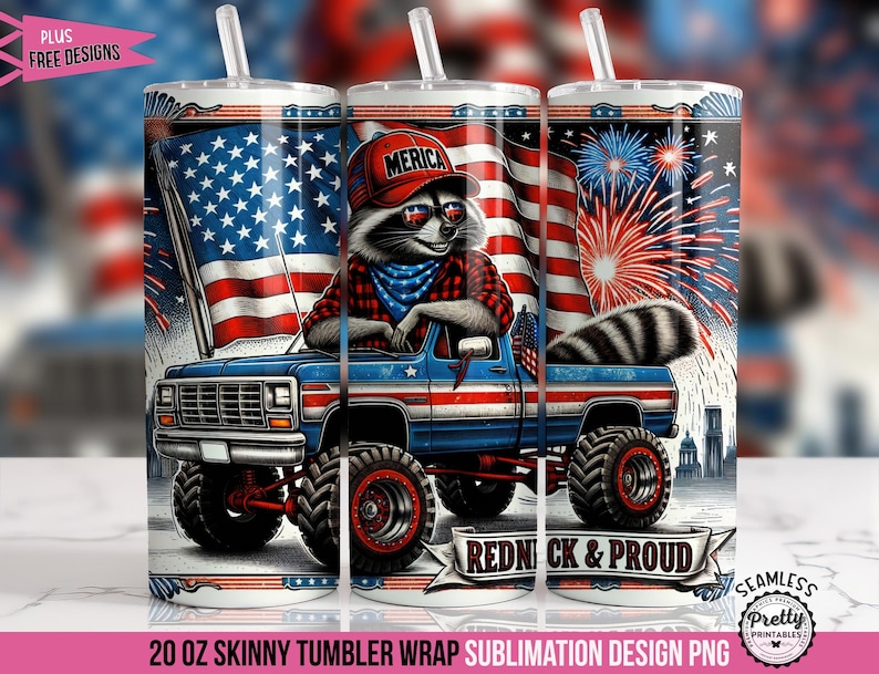Merica PNG Tumbler Wrap: Redneck & Proud 20 Oz Sublimation Design ...