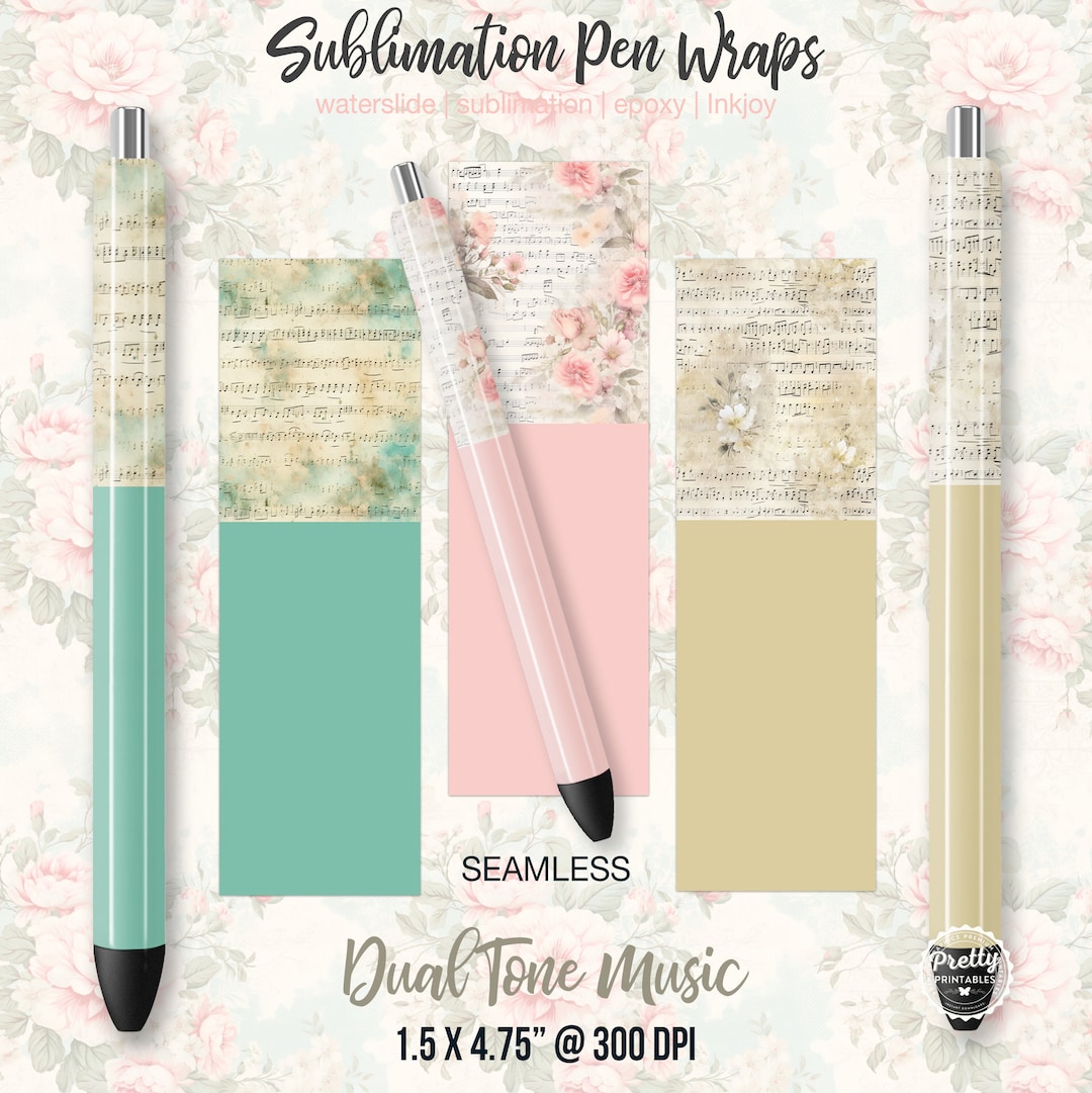Dual Tone Music Pen Wraps: Seamless Vintage Pen Sublimation Bundle ...