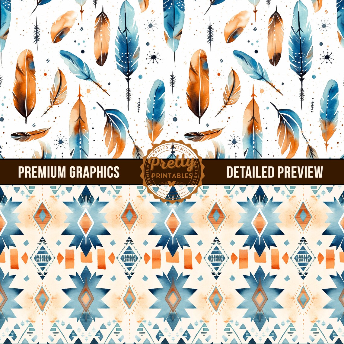 Native American Paper Pack: 35 Seamless Printable Papers, Watercolor ...