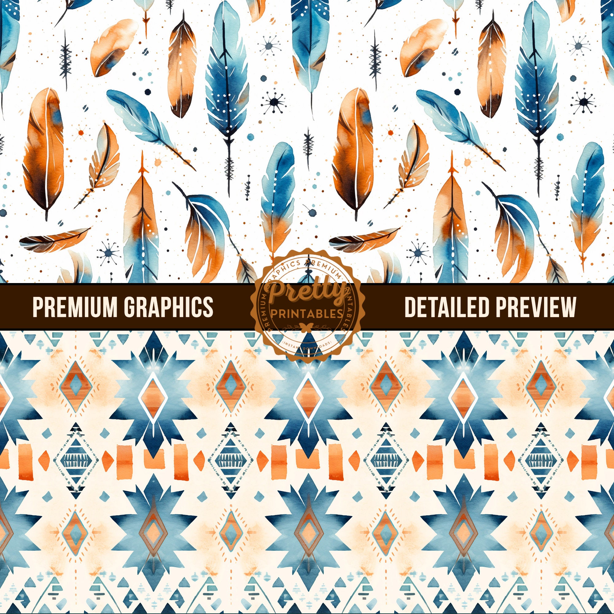 Native American Paper Pack: 35 Seamless Printable Papers, Watercolor ...
