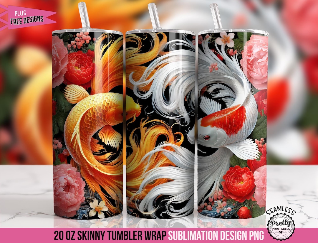 Koi Fish Tumbler Wrap: 20 Oz Japanese Koi Sublimation Design PNG ...