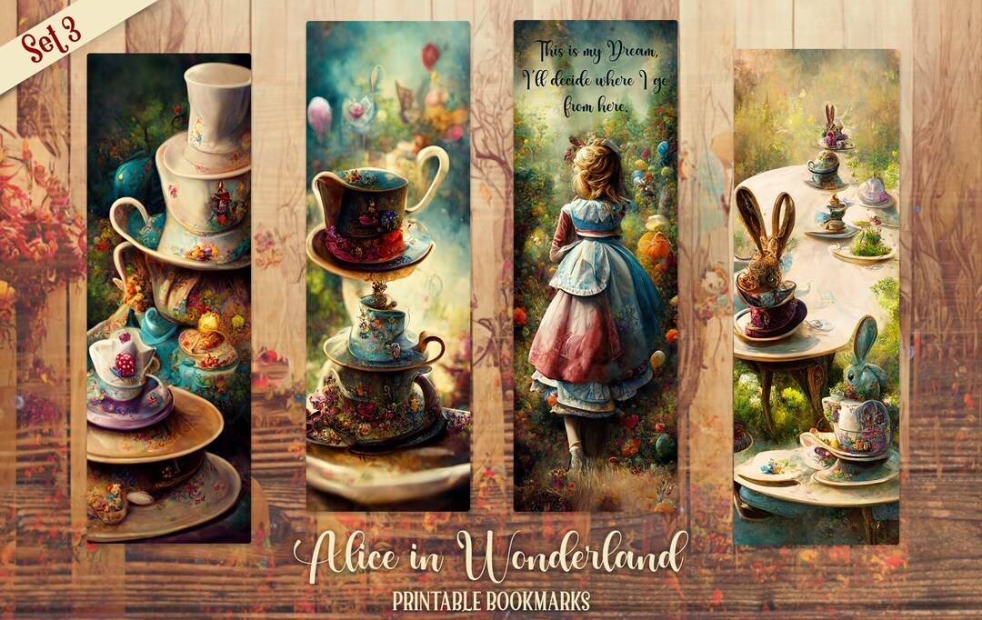 Alice in Wonderland Bookmarks V3: Printable PDF, Alice in Wonderland ...
