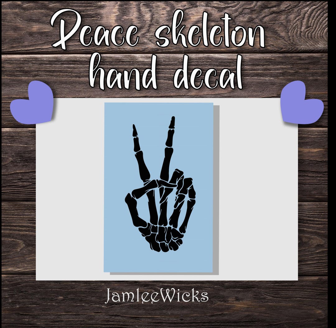 Peace Sign Skeleton Hand Vinyl Decal – Spooky Rock & Roll Sticker ...