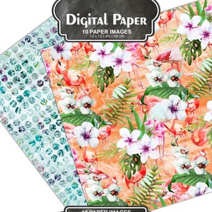 Tropical Summer Watercolor "digital Paper Pack" Instant Download Flower ...