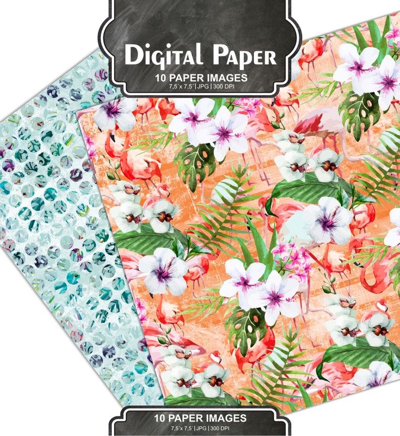 Tropical Summer Watercolor "digital Paper Pack" Instant Download Flower ...