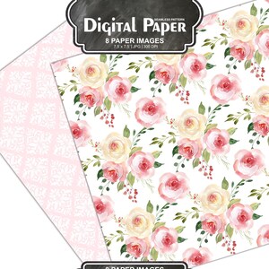 Rose Digital Paper Pack, Shabby Chic Papers, Background - Watercolor ...