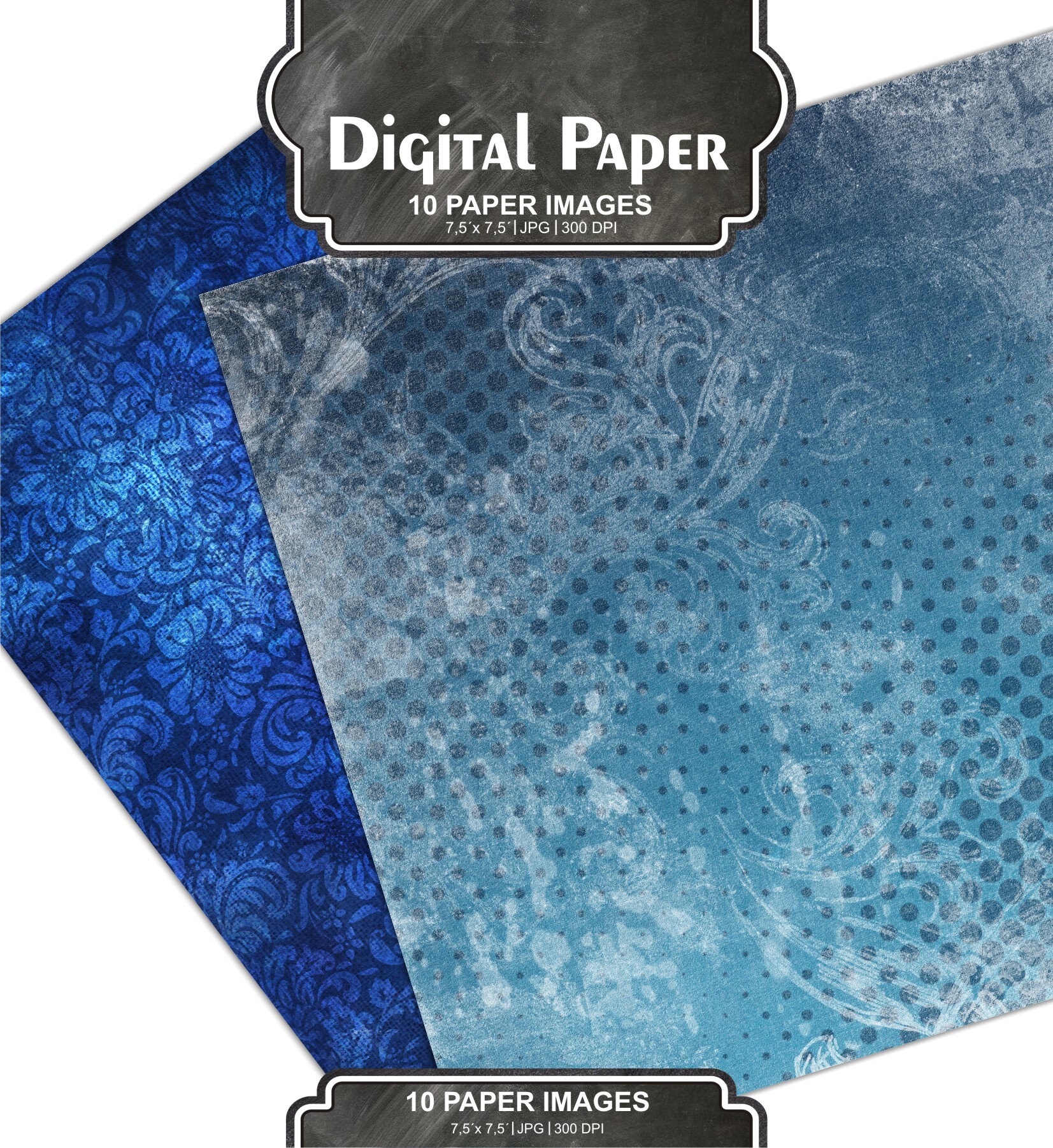 Digital Paper Pack, Blue Paper, Wood Texture Background, Printable ...