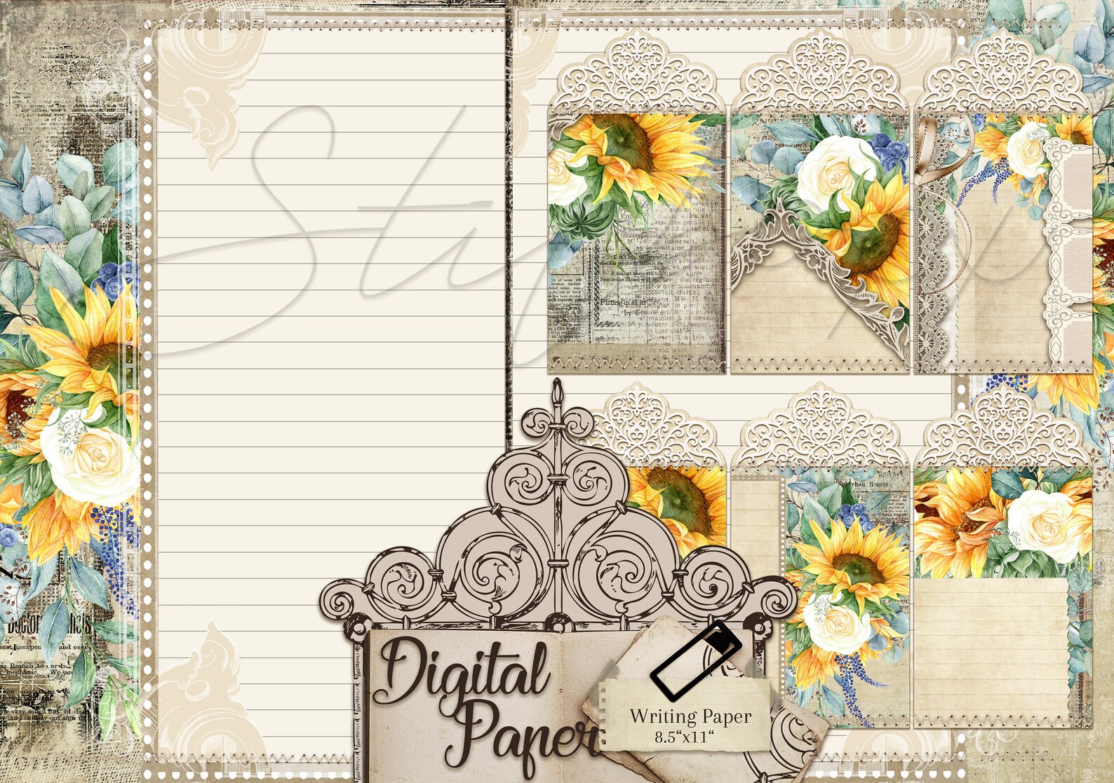 Printable Writing Paper Sunflower Digital Notebook | Etsy